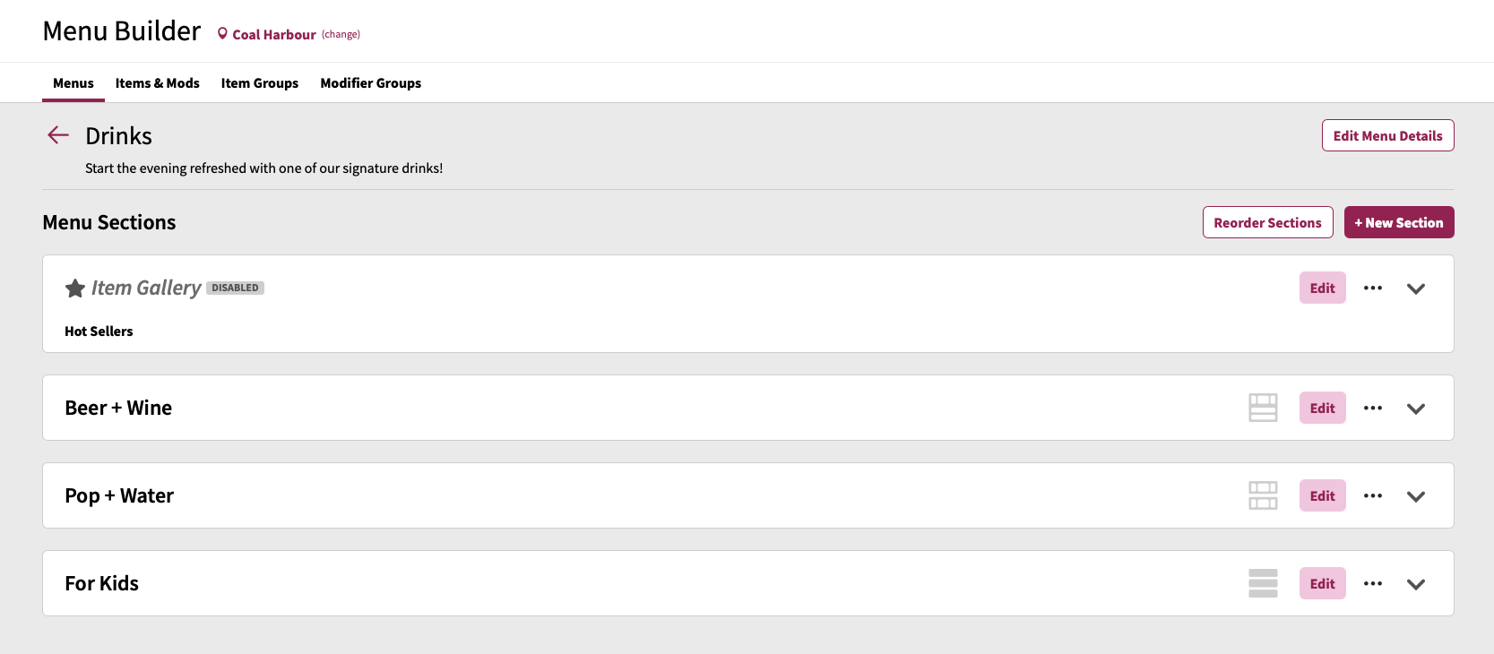 Menus: Viewing and Editing Menu Details