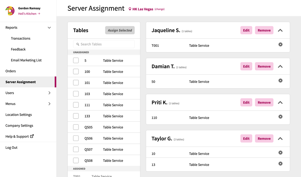 Viewing the Server Assignment Screen